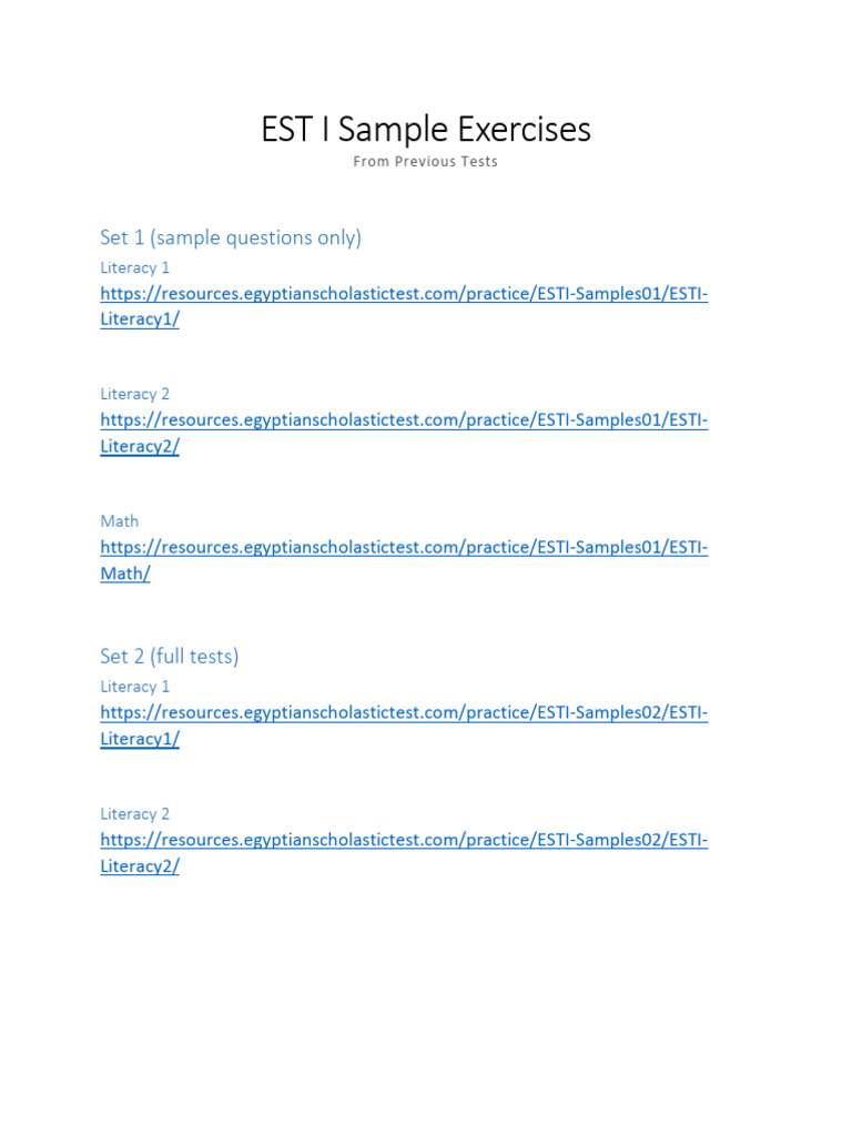 EST I Sample Exercises | PDF