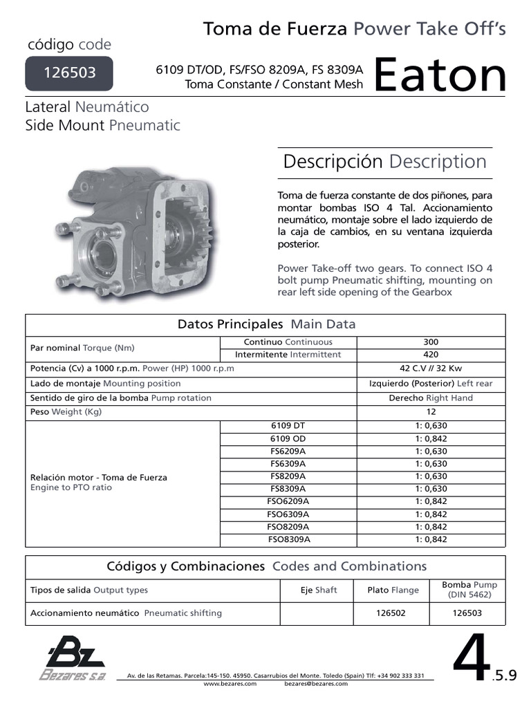 Toma de Fuerza Neumática para Bombas ISO | PDF