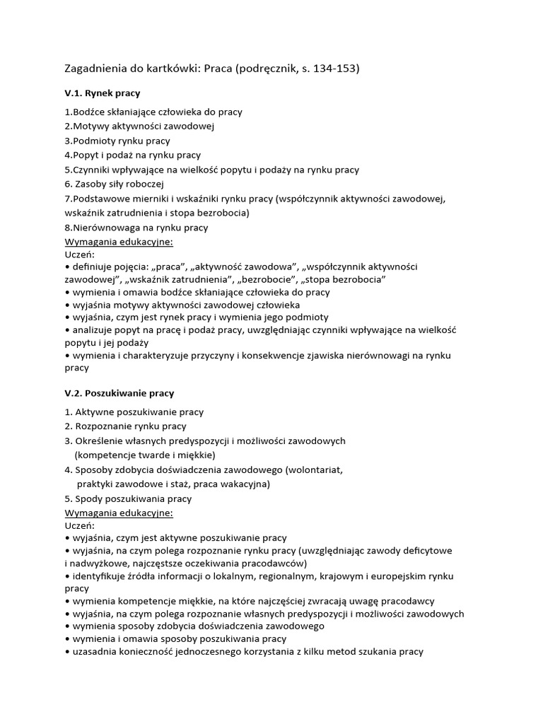 Zagadnienia Do Kartkówki Praca 1 | PDF