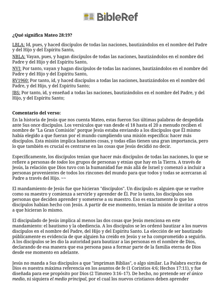 Mateo 28 - 19 - Printer Friendly | PDF | Jesús | Evangelio de Mateo