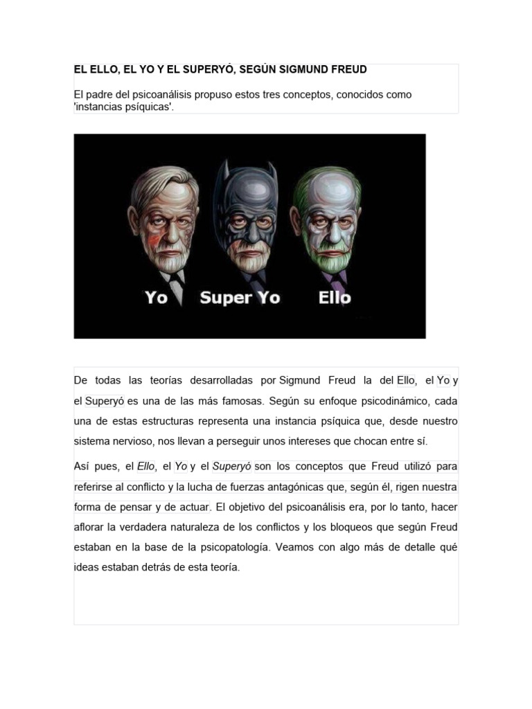 El Ello, El Yo Y El Superyó, Según Sigmund Freud | PDF | Carné de identidad | Psicoanálisis