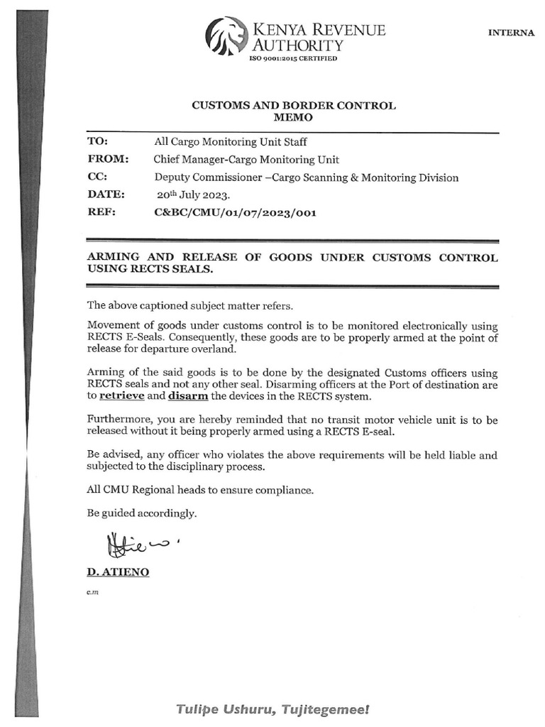 Arming and Release of Goods Under Customs Control . | PDF