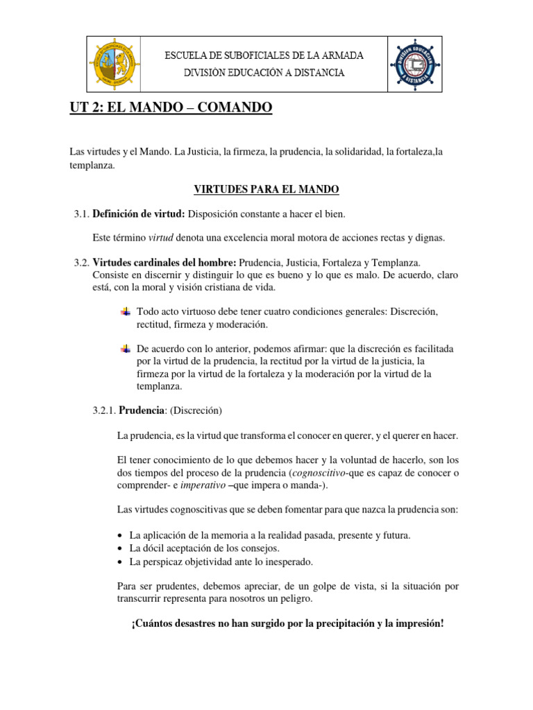 Cdem Unidad 2 El Mando-Comando | PDF | Virtud | Prudencia