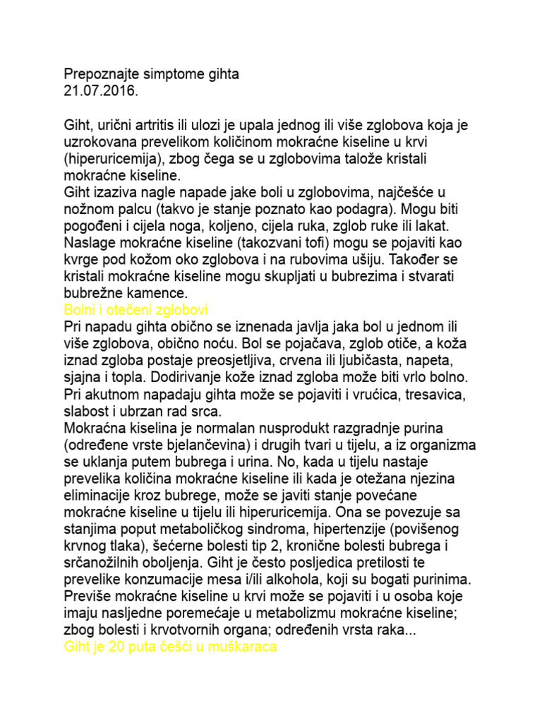 Giht (Ordinacija - Vecernji.hr) | PDF