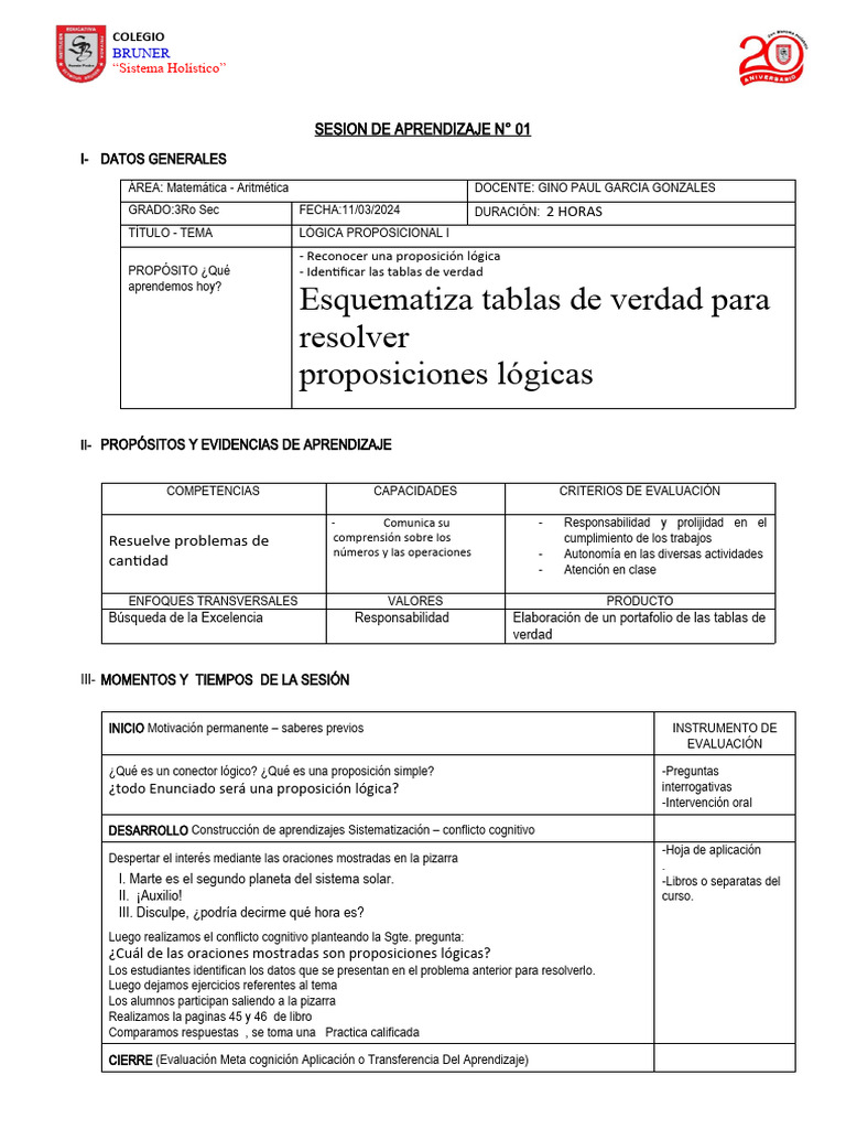 SESION DE APRENDIZAJE 3ERO Secundaria | Descargar gratis PDF | Evaluación | Proposición