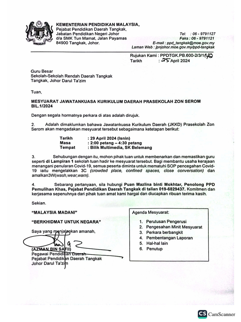 Mesyuarat JKKD Prasekolah Zon Serom Bil.1 - 29 April 2024 | PDF
