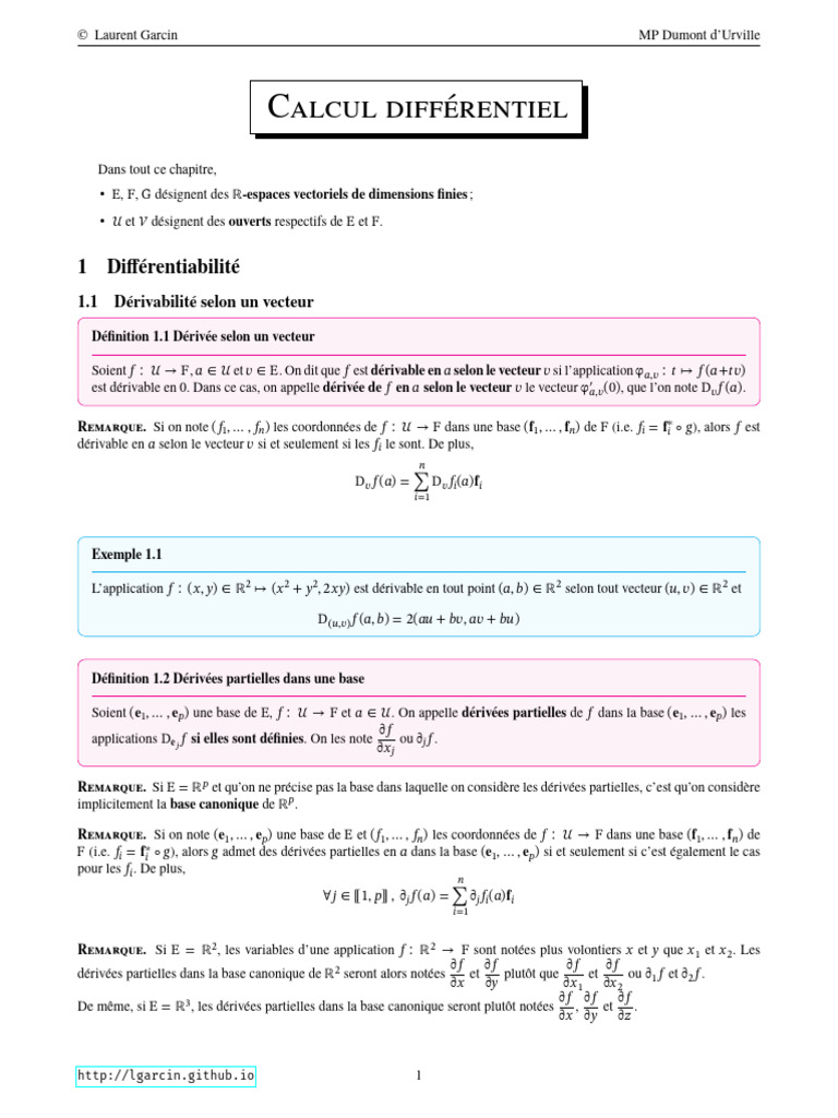 Dérivabilité et Dérivées Partielles en Mathématiques | PDF | Espace ...
