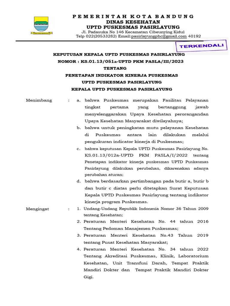 SK Indikator Kinerja Puskesmas 2023 | PDF
