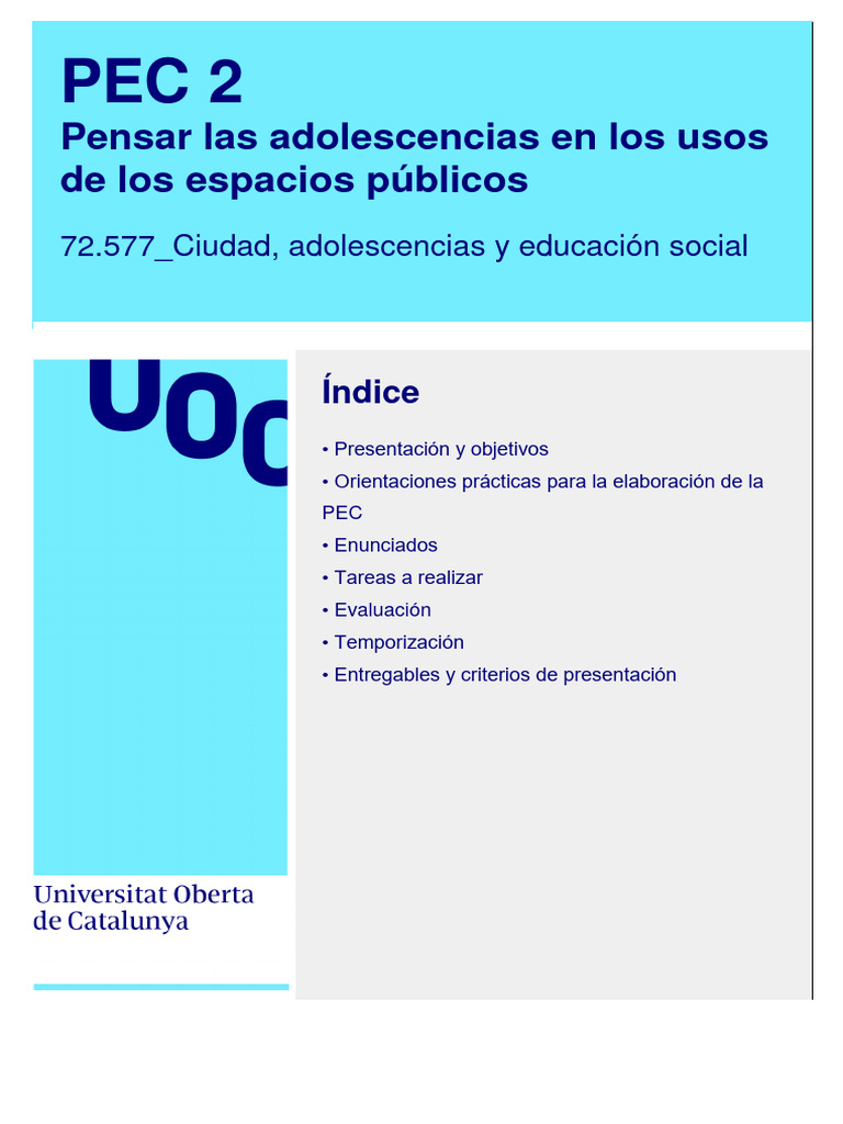 PEC 2 - Ciudad, Adolescencias y Educación Social | PDF | Adultos | Adolescencia