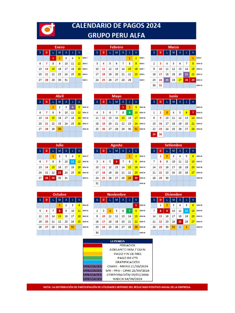 Calendario de Pagos 2024 | PDF