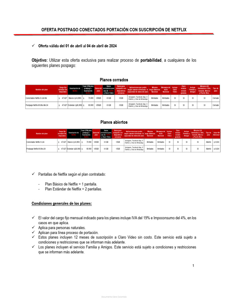 Terminos y Condiciones Oferta Portabilidad Netflix | PDF | Lte ...