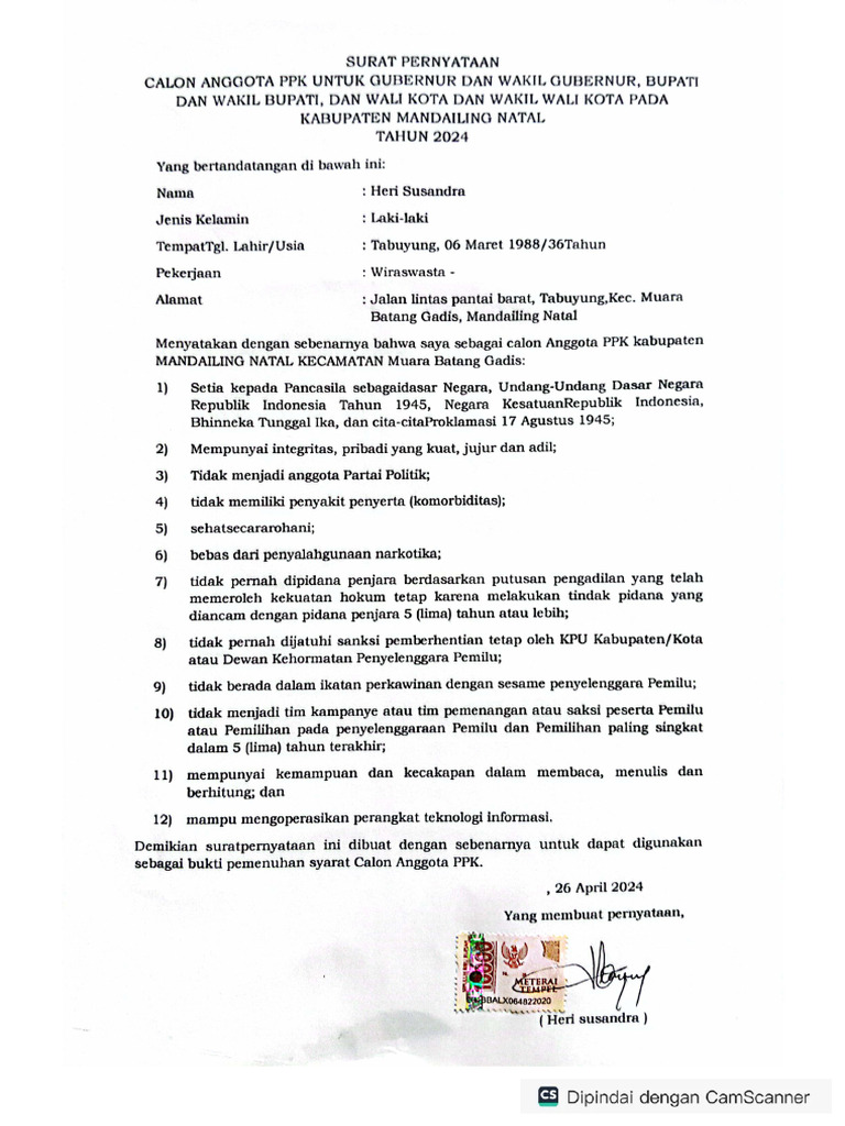 Contoh Pernyataan Calon PPK | PDF