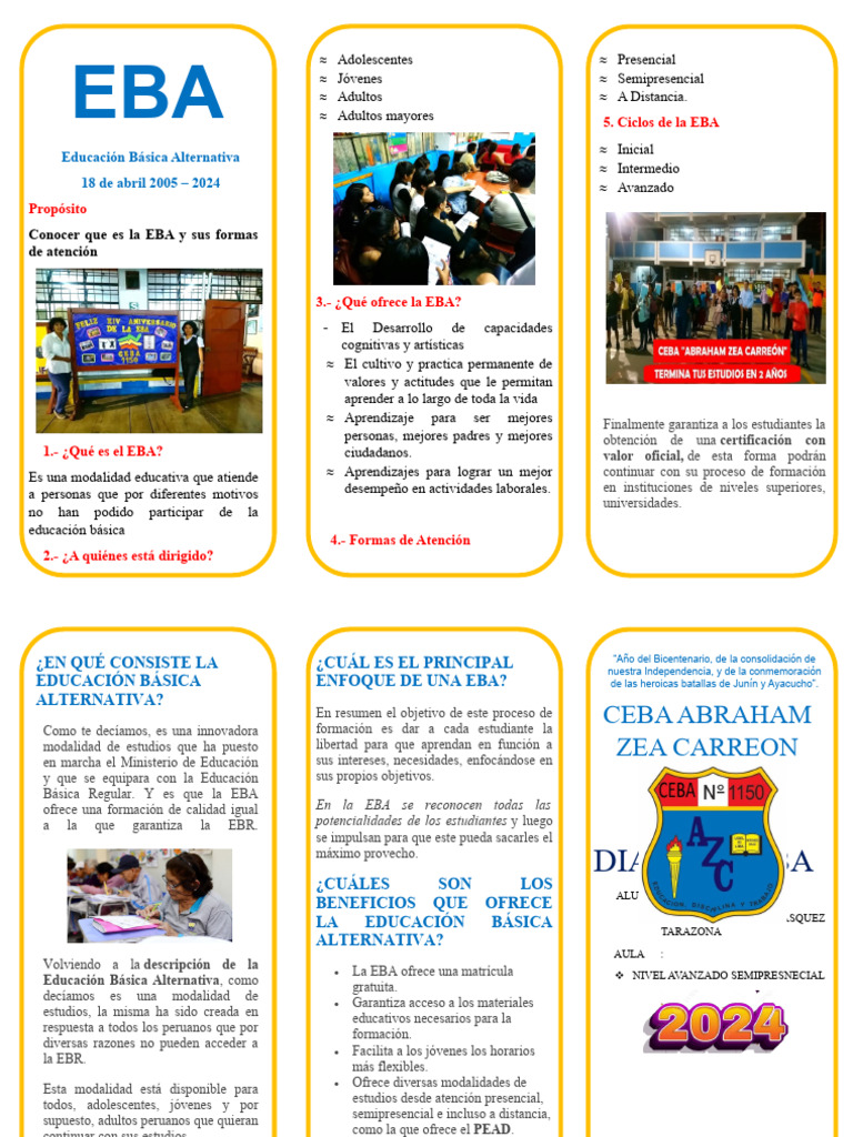 TRIPTICO Eba | PDF | Educación primaria | Aprendizaje