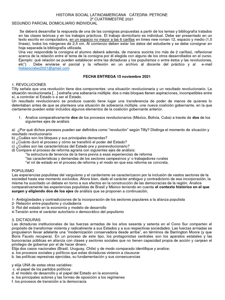 HISLA 2 Parcial 2 CUATRIMESTRE 2021 | PDF | Populismo | Estado (política)