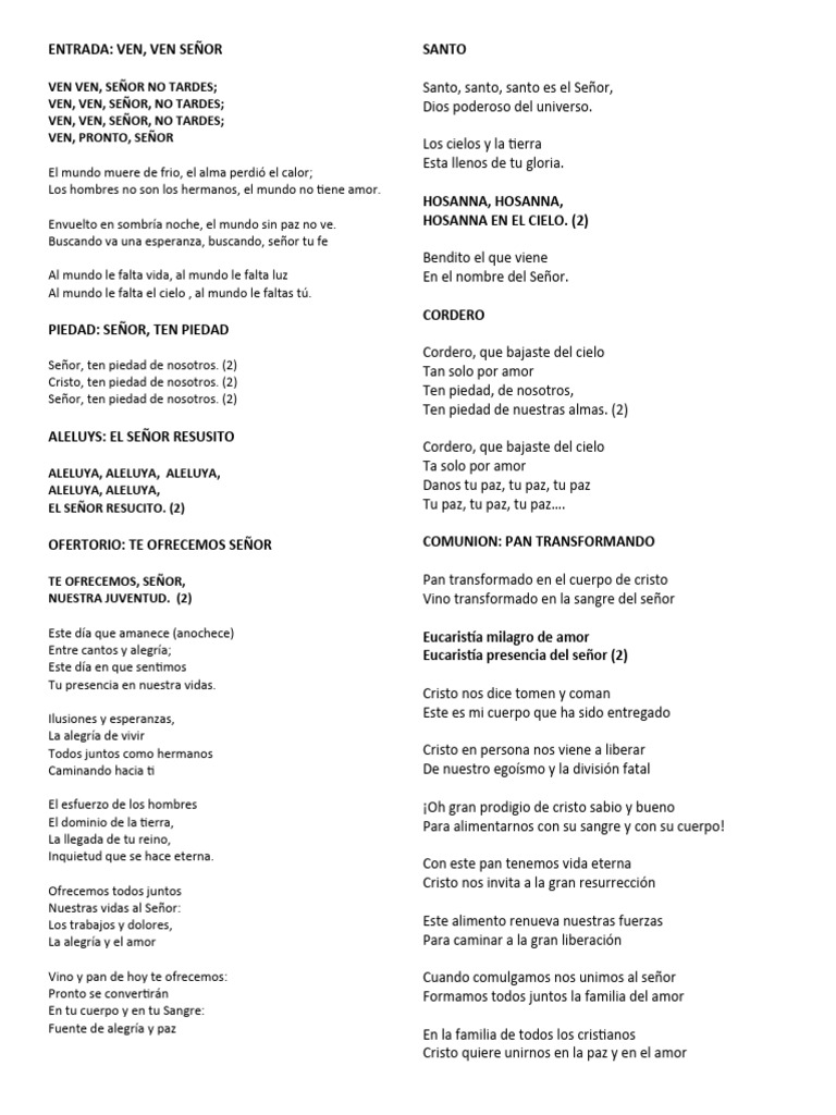 Esquema de Cantos | PDF | eucaristía | Cristo (título)