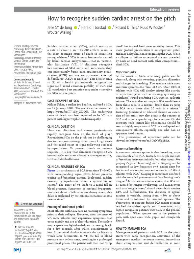 How To Recognise Sudden Cardiac Arrest On The Pitch 2019 | PDF ...