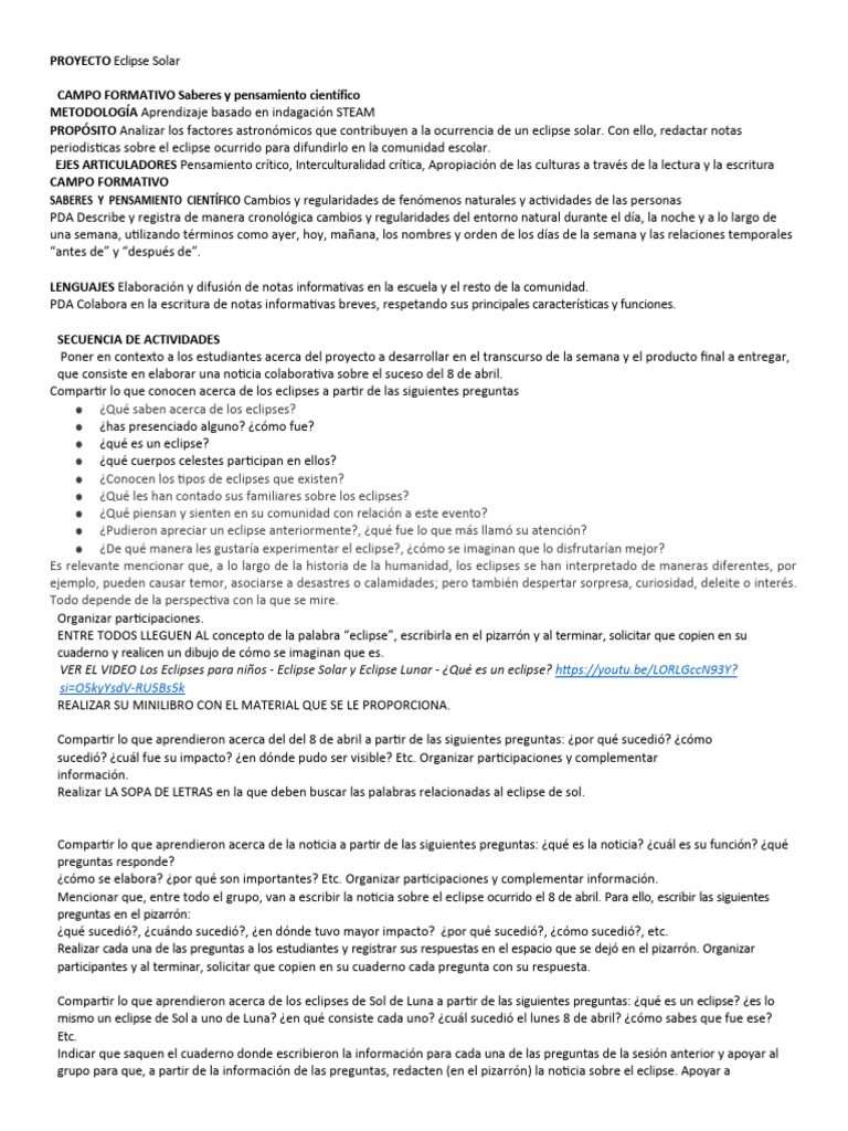 PROYECTO Eclipse Solar | PDF | Experiencia | Eclipse