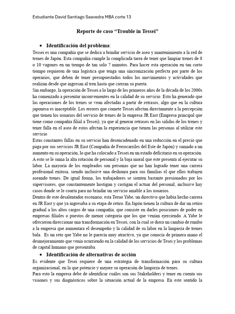 Reporte de Caso "Trouble in Tessei" | PDF | Business | Economias