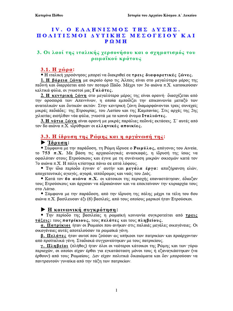 3. Οι λαοί της ιταλικής χερσονήσου και ο σχηματισμός του ρωμαϊκού ...