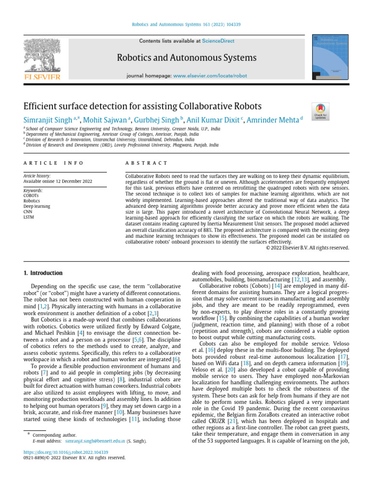 Efficient Surface Detection For Assisting Collaborative Robots Pdf Applied Mathematics