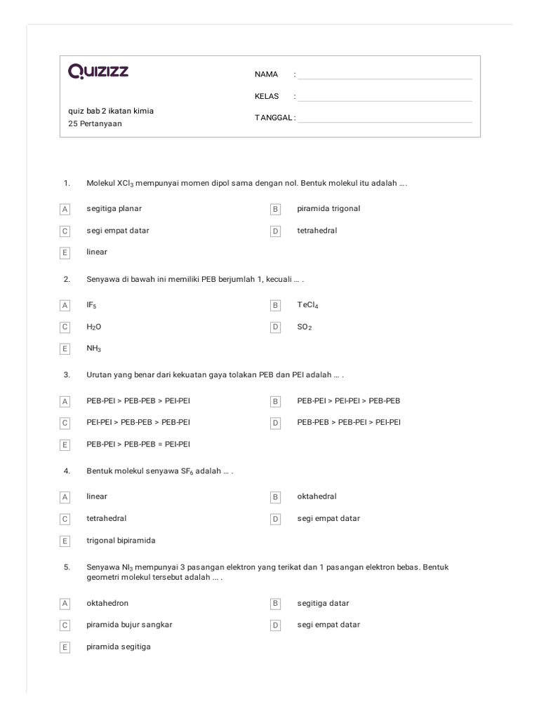 Quiz Bab 2 Ikatan Kimia | PDF