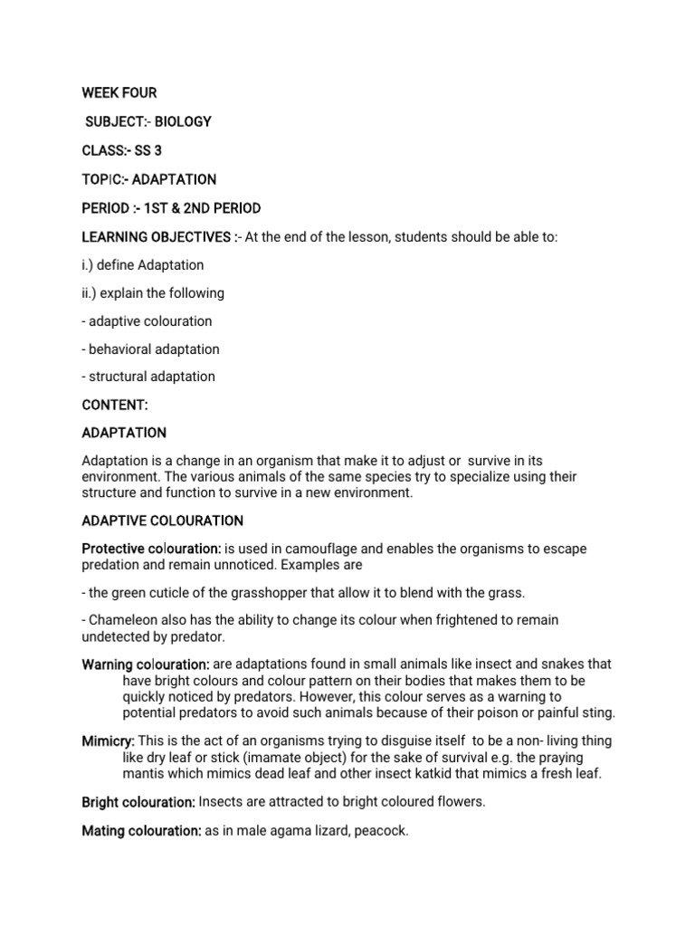 Bio SS3 WK 4 - Adaptation | PDF | Honey Bee | Eusociality