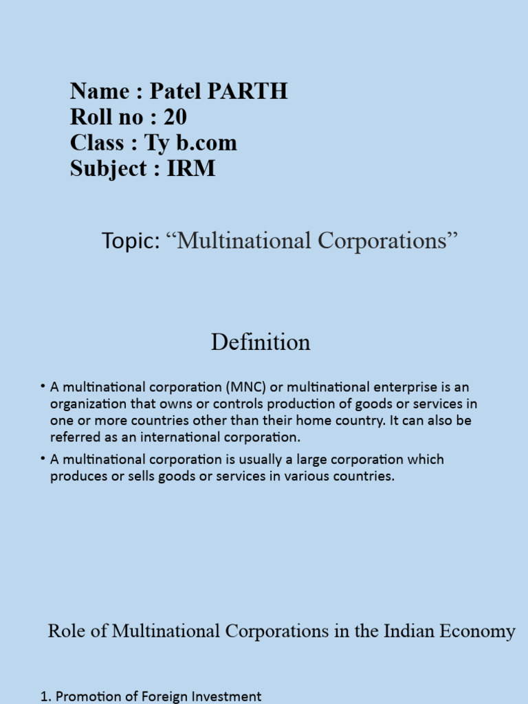 20 - Parth Patel - IF - TY Bcom. | PDF | Multinational Corporation ...