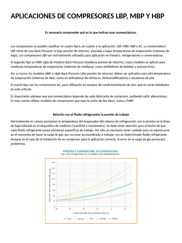 Aplicacion de Compresores HBP MBP LBP | PDF | Presión | Refrigeración