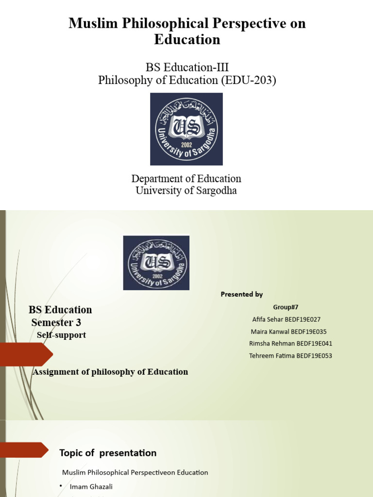 Muslim Philosophical Perspective On Education: BS Education-III ...