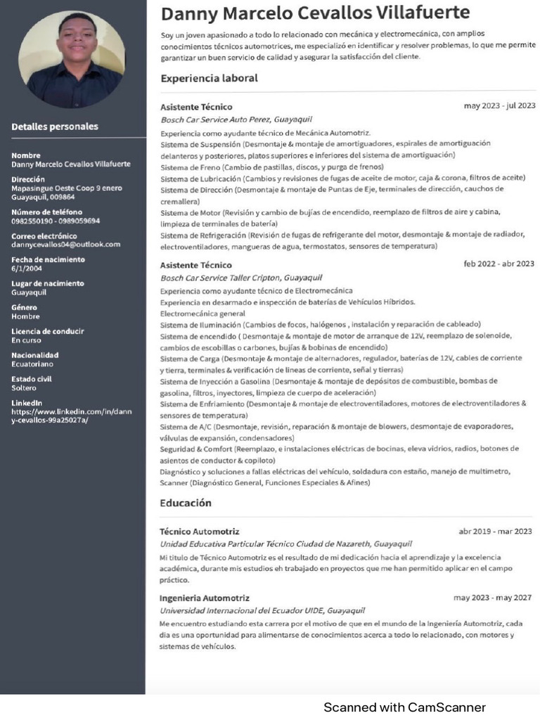 Curriculum Danny Cevallos | PDF