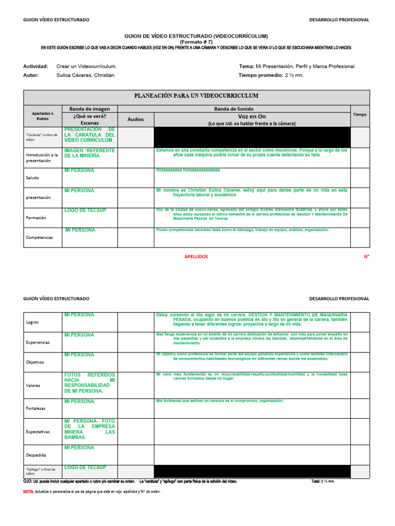 Formato # 7 Guion Vídeo Estructurado | PDF