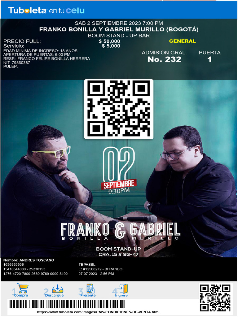 Entrada FRANKO BONILLA Y GABRIEL MURILLO BOGOTA Andres Toscano | PDF