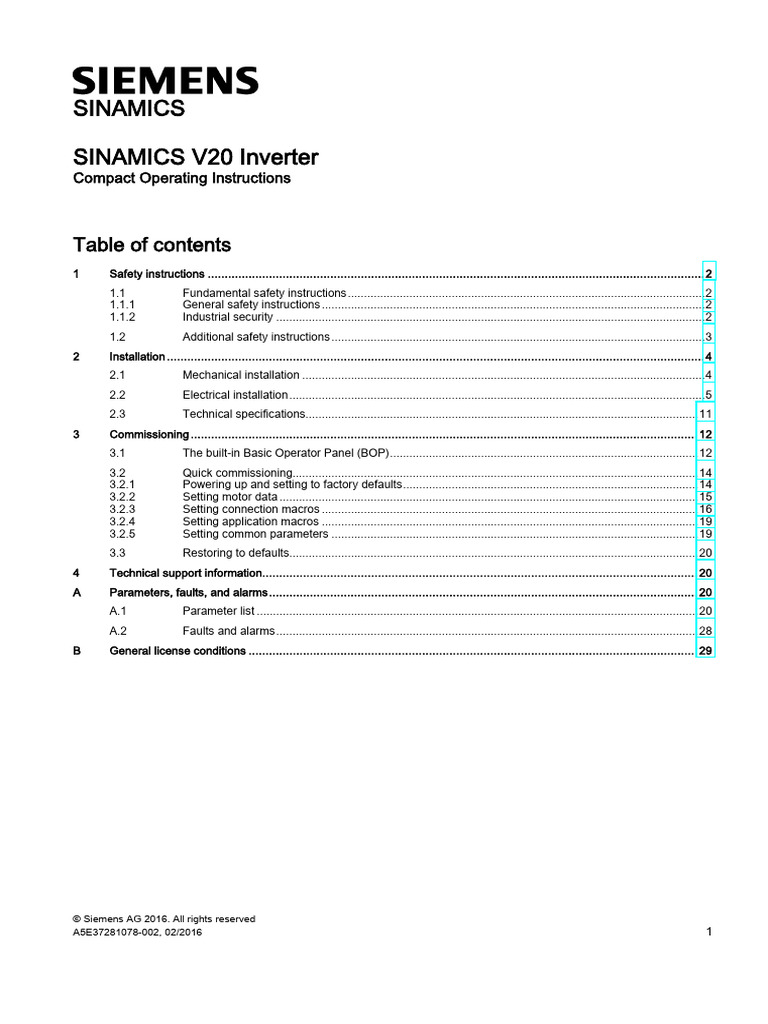 Компактное руководство по эксплуотации SINAMICS - V20 - Compact ...