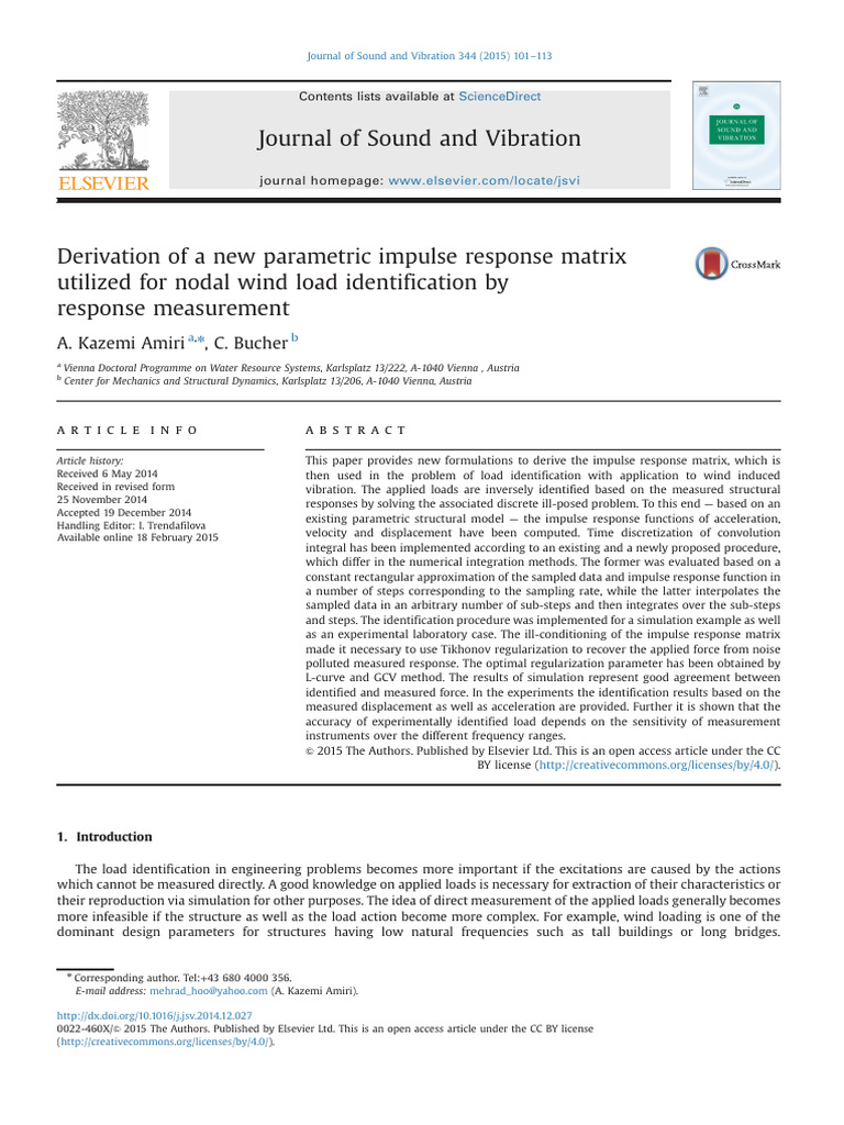 2015 Amiri ImpulseResponseForceReconstruction (Edited) | PDF | Inverse Problem | Spectral Density