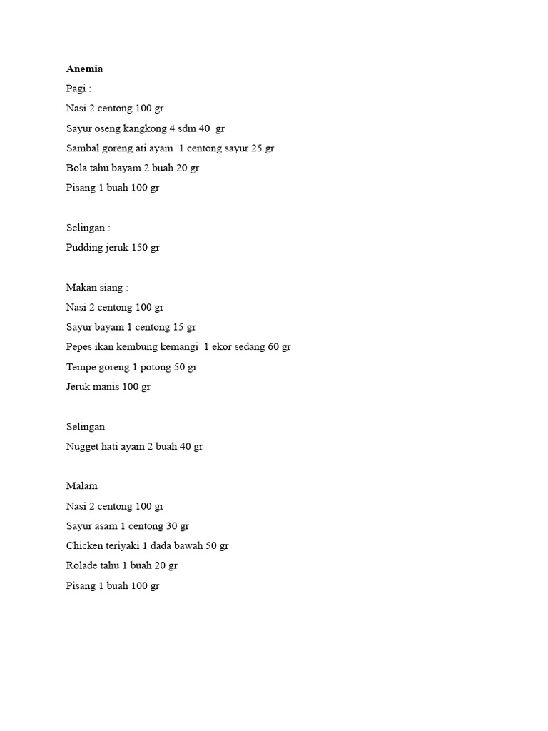 Menu Anemia | PDF
