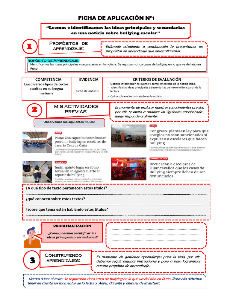 2° Ficha de Aplicación-Ses 1-Sem.1 - Unidad .1-Com 2024 | PDF | Aprendizaje | Modificación de ...