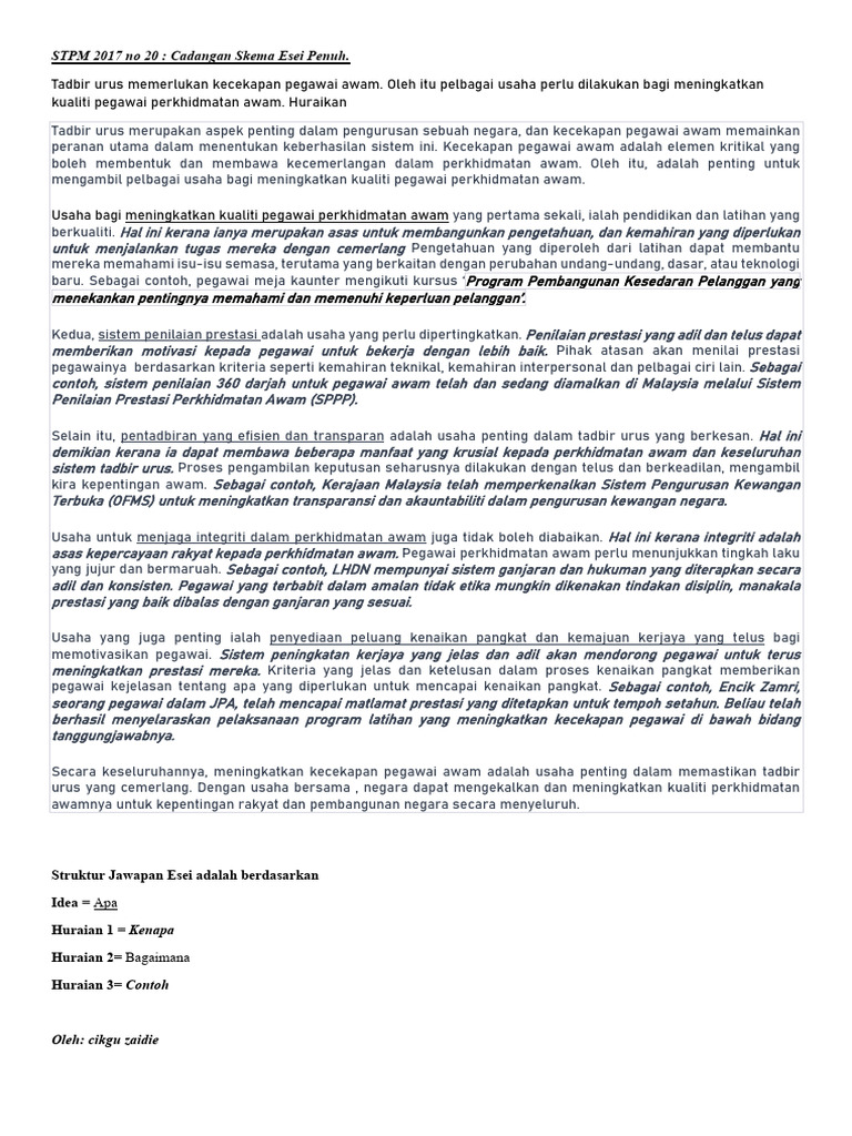 Tadbir Urus Memerlukan Kecekapan Pegawai Awam Doc STPM 2017 NO 20 | PDF