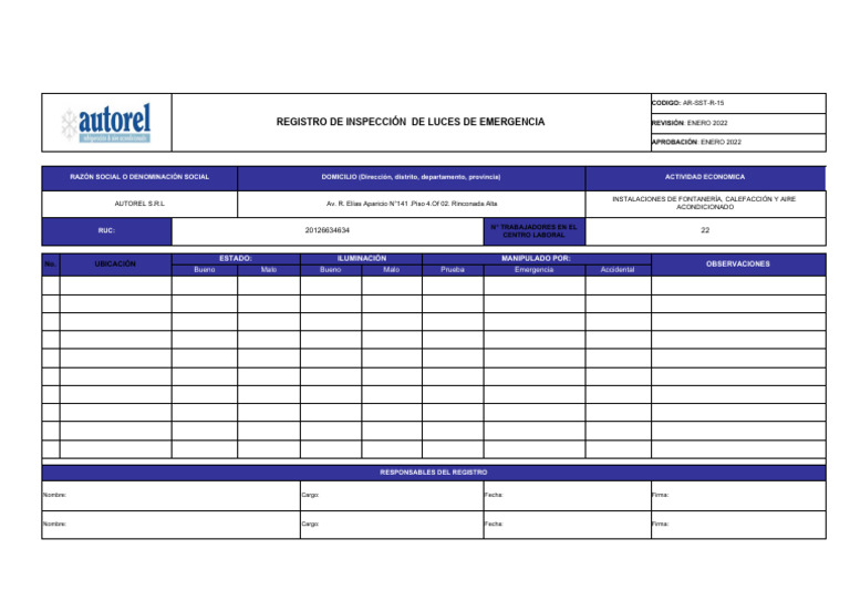 Ar-Sst-R-15 Registro de Inspección de Luces de Emergencia | PDF