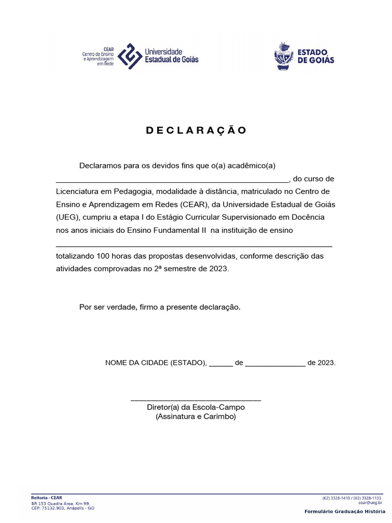 Declaracao - de - Conclusao - Do - Estagio II | PDF Declaracao - de - Conclusao - Do - Estagio II | PDF