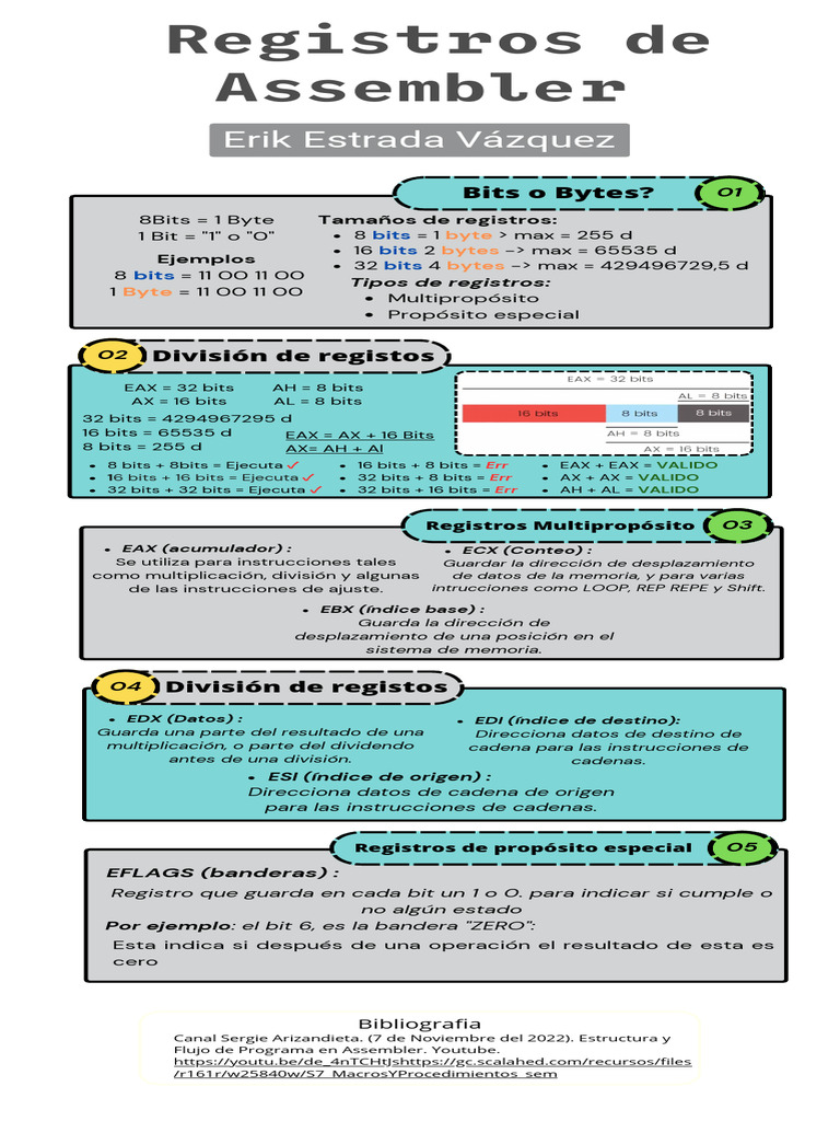 Registros en Assembler: Bits y Bytes | PDF | Poco | Byte