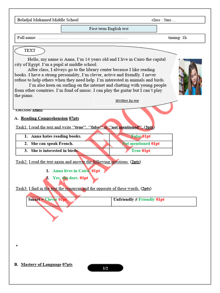 TEST 1 S1 - Correction | PDF | Writing | Human Communication