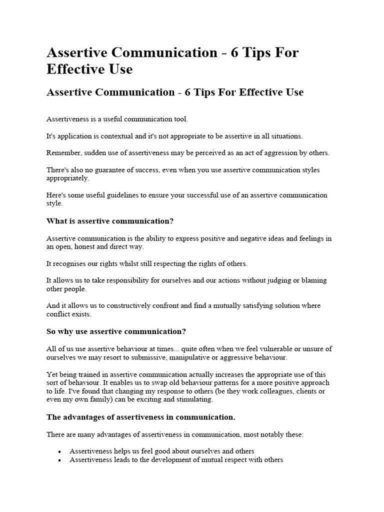 Assertive Communication | PDF | Communication | Self Esteem