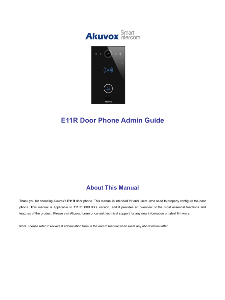 Akuvox E11R Series Door Phone Admin Guide V1 | PDF | Session Initiation ...