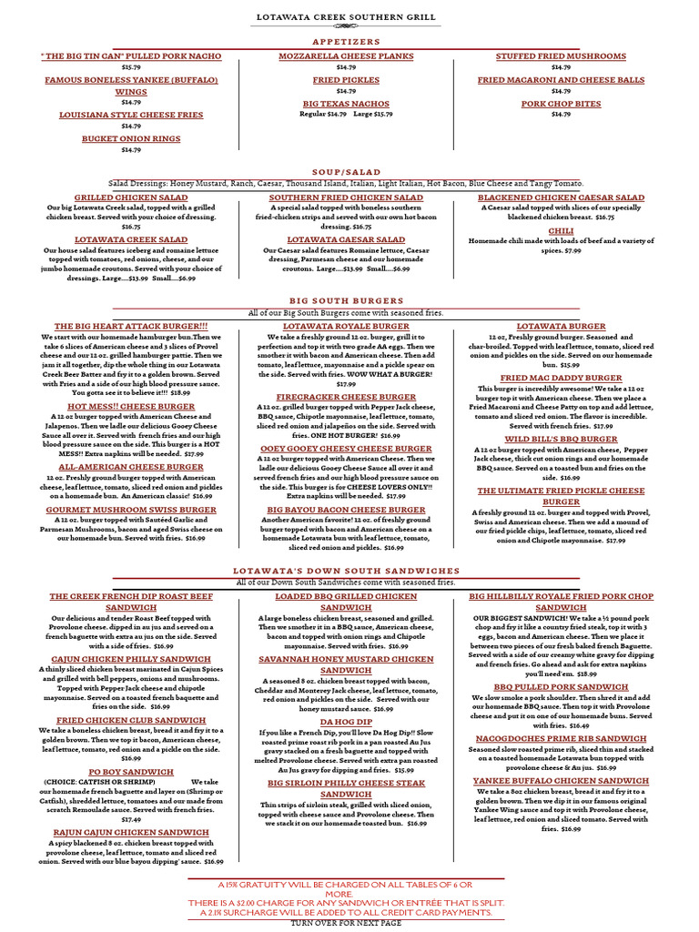 Lotawata Dinner Menu | PDF | Hamburgers | Salad