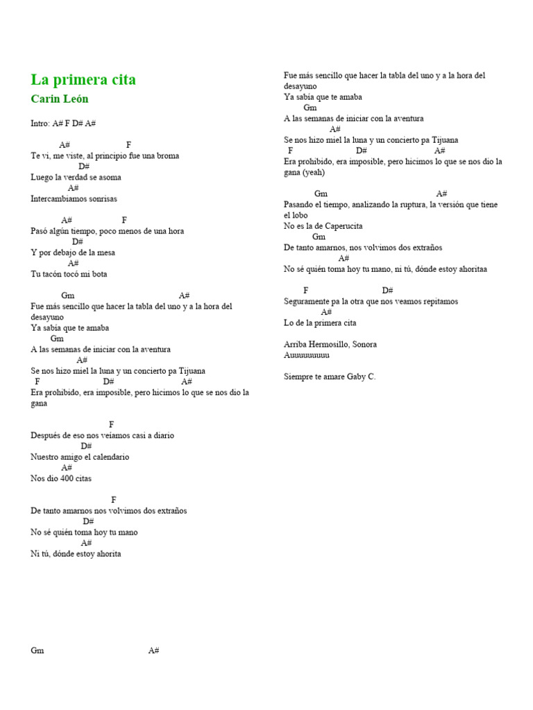 La Primera Cita Carin Leon | PDF