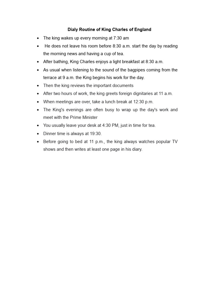 King Charles' Daily Routine | PDF