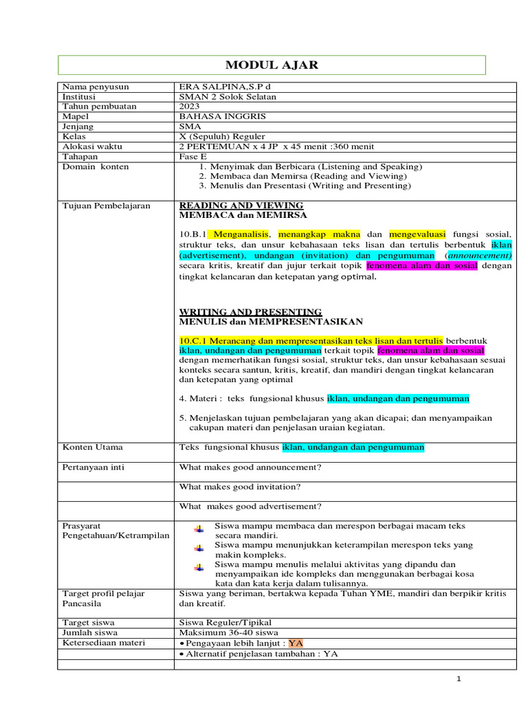 Modul Berdiferensiasi Invitation X | PDF