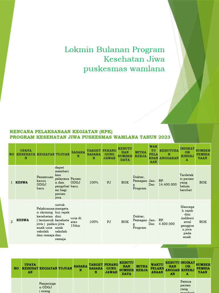 Rencana Pelaksanaan Kegiatan (RPK) Jiwa | PDF