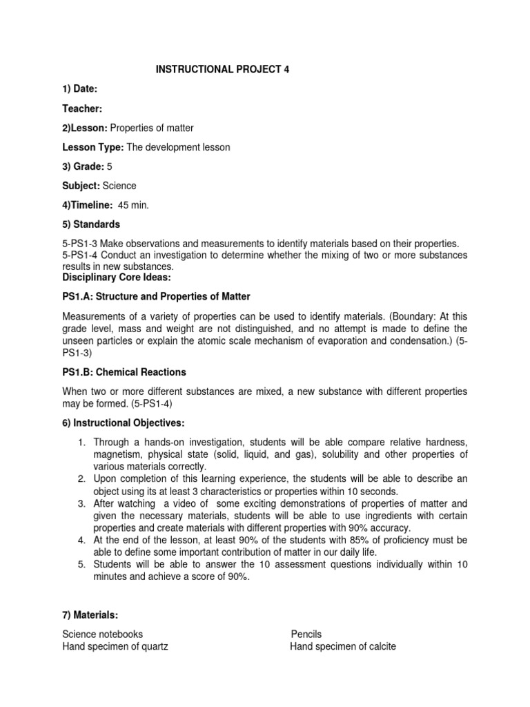 Sample Instructional Project 4 | PDF | Chemical Substances | Matter
