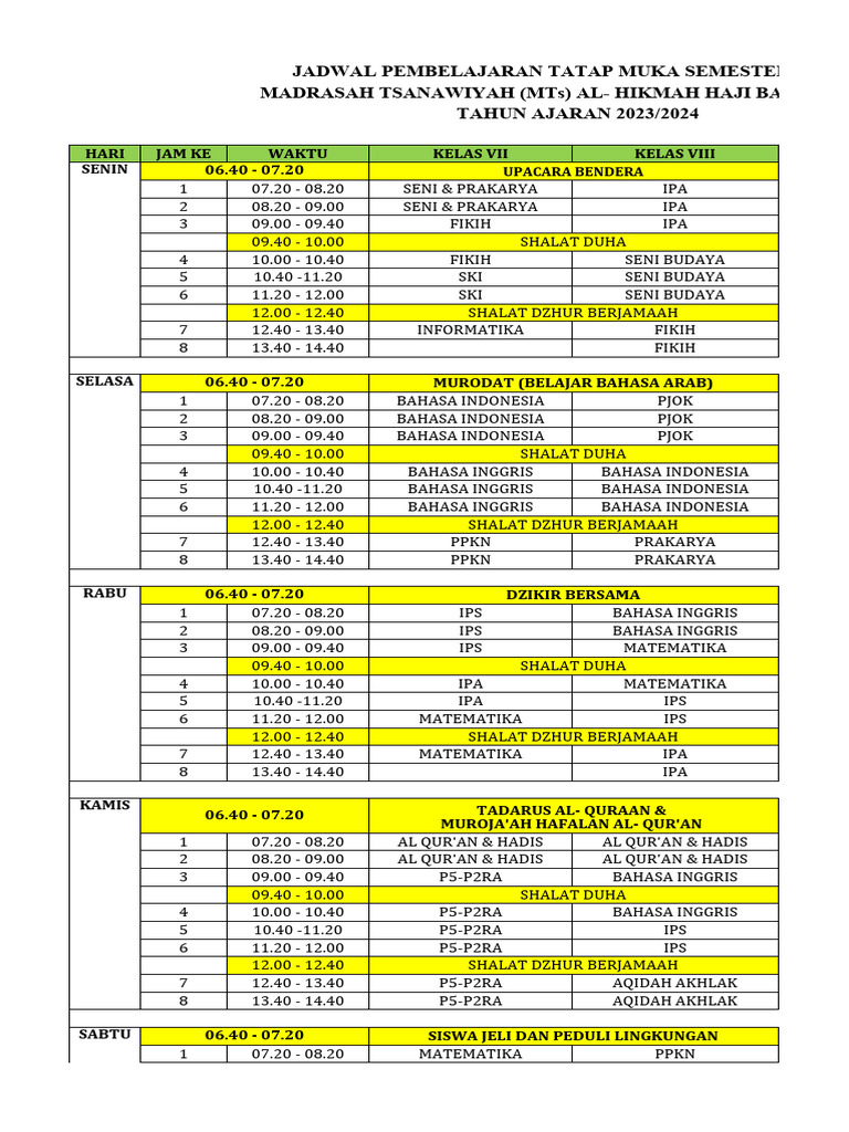 Roster Mts Al Hikmah Fix | PDF